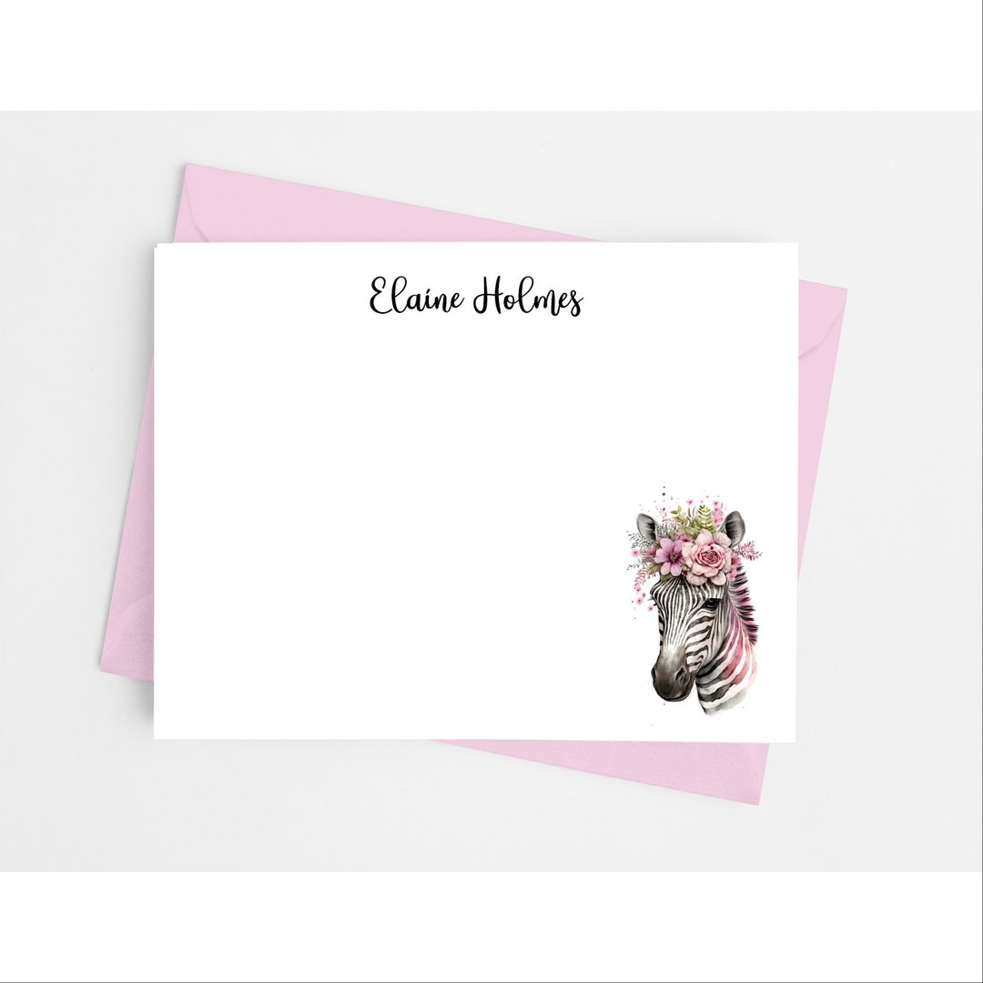 Zebra Note Cards With Envelopes, Personalized Stationery Set for Girls ...