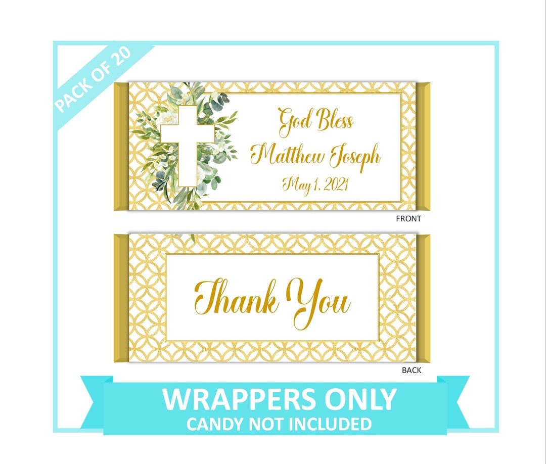 Religious Candy Bar Wrapper, Cross With Greenery, Catholic Candy ...
