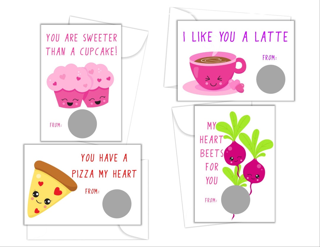 Valentine's Day Scratch off Cards, Cute Food Theme, Pack of 24, Kids ...