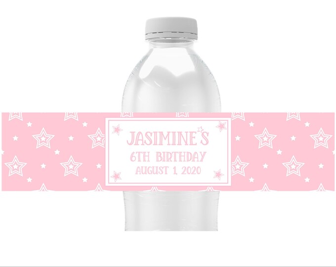 Pink Star Water Bottle Labels, Personalized Birthday Party Favors for ...
