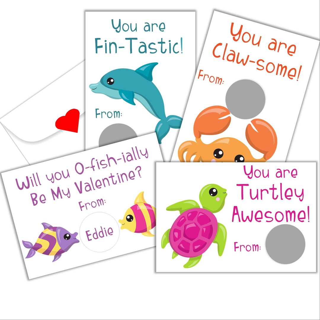 Valentine's Day Scratch off Cards, Under the Sea Theme, Pack of 24 ...