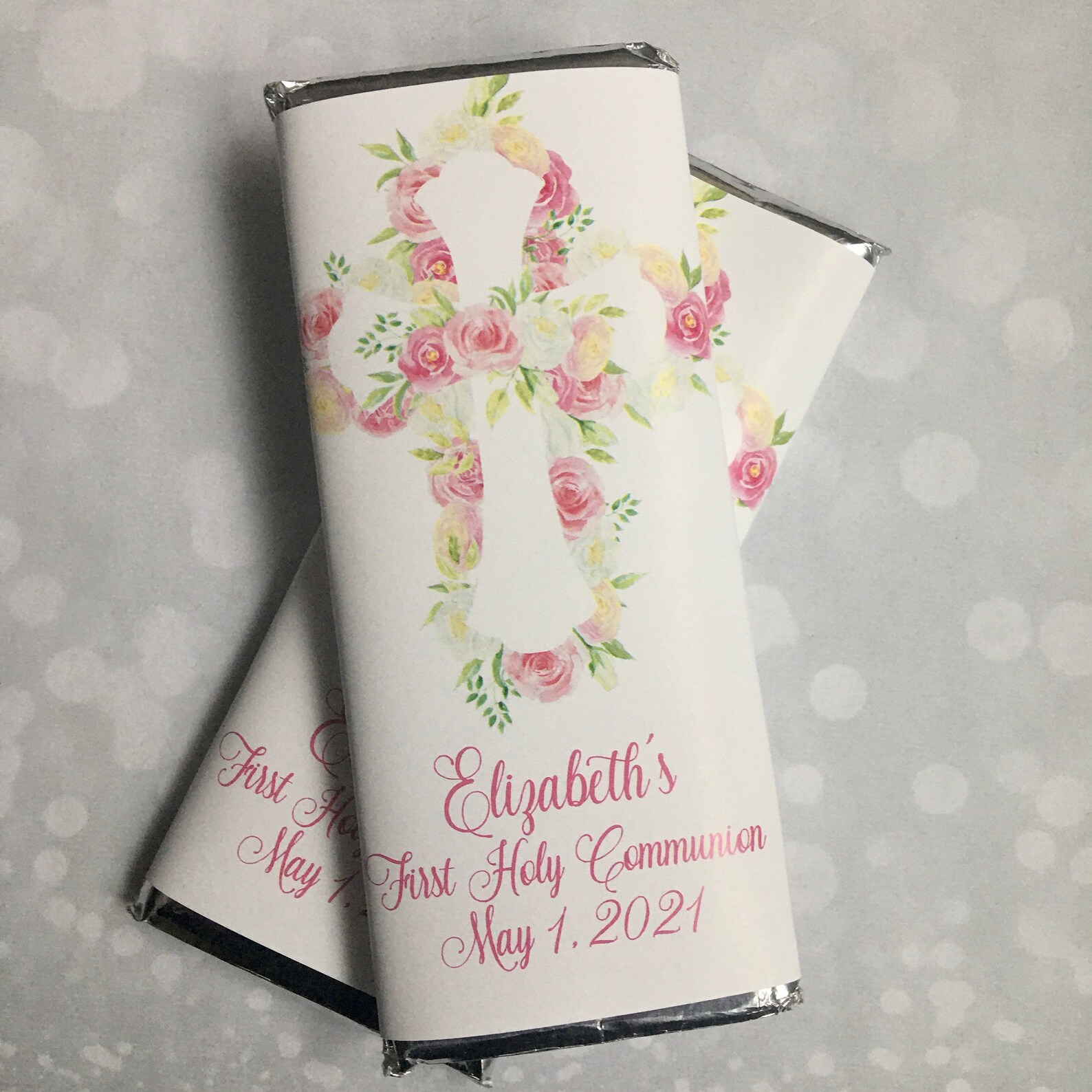Pink Floral Cross Religious Candy Bar Wrapper Catholic Candy | Etsy