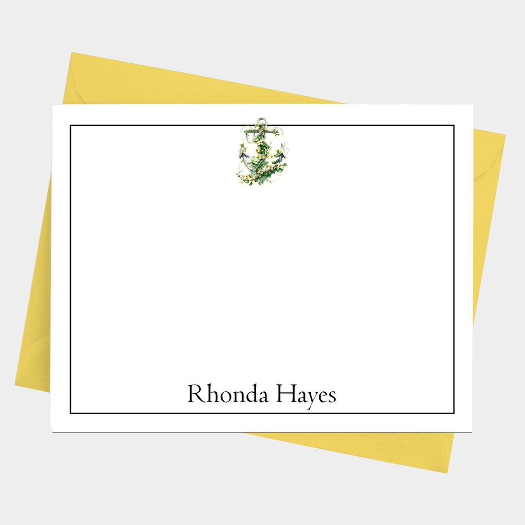 Floral Anchor Note Cards With Envelopes, Personalized Stationery Set ...