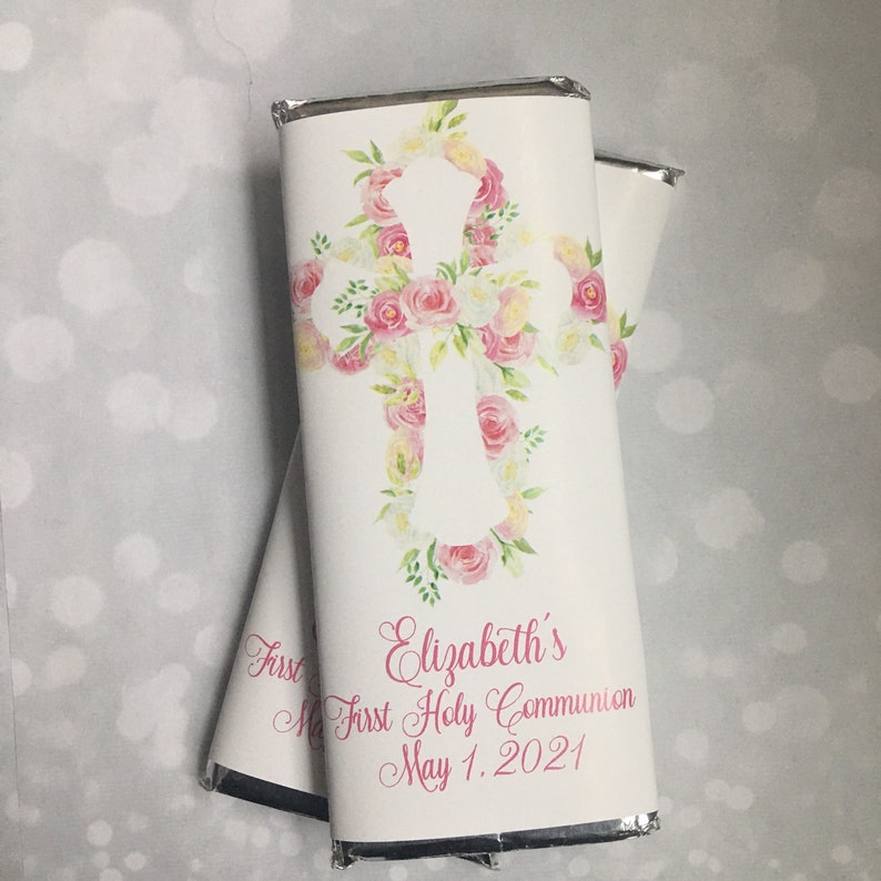 Pink Floral Cross Religious Candy Bar Wrapper Catholic Candy - Etsy
