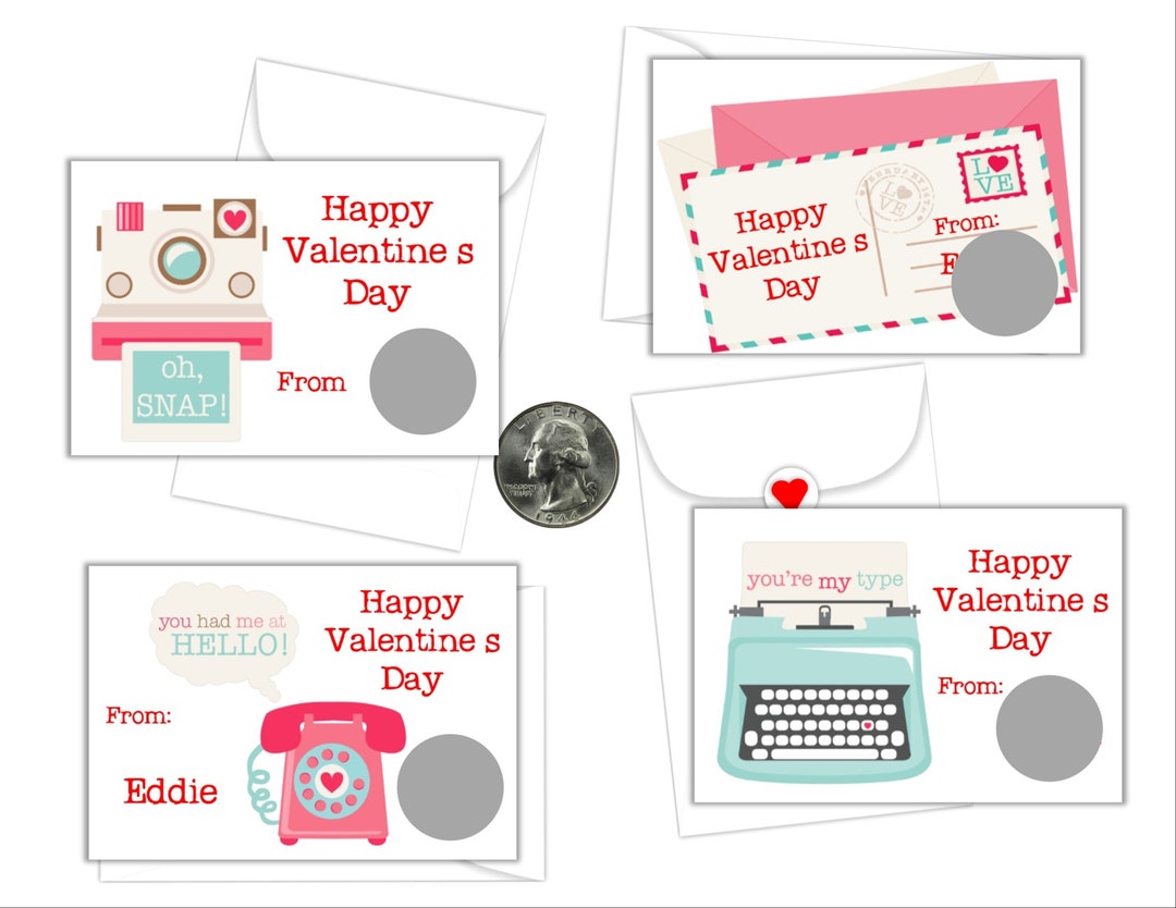 Valentine's Day Scratch off Cards, Retro Theme, Pack of 24, Kids ...