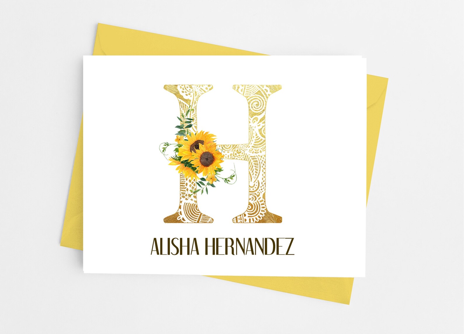 Sunflower Single Initial Monogram Note Cards, Customized Stationary ...