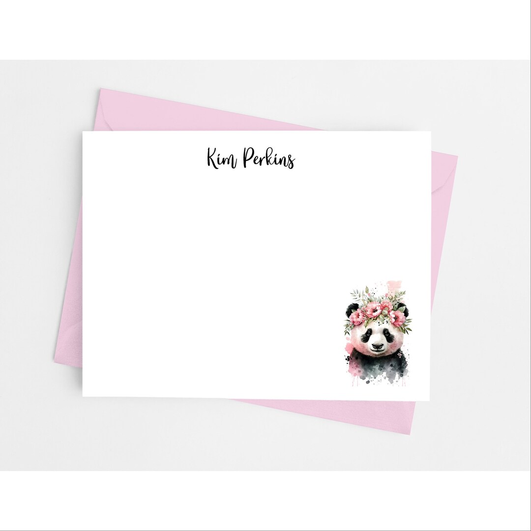 Panda Note Cards With Envelopes, Personalized Stationery Set for Girls ...