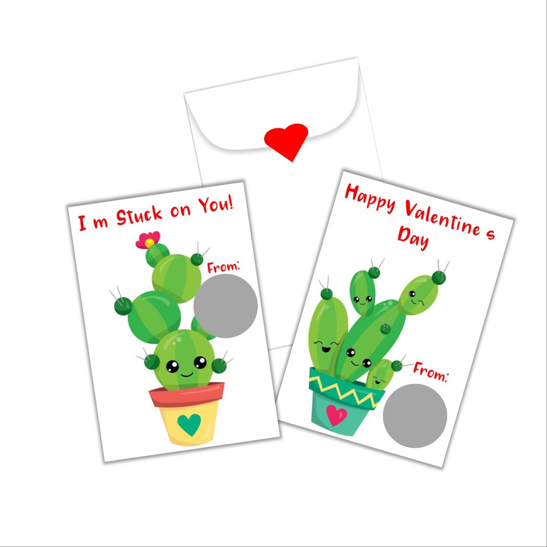 Valentine's Day Scratch off Cards, Cute Cactus Theme, Pack of 24, Kids ...
