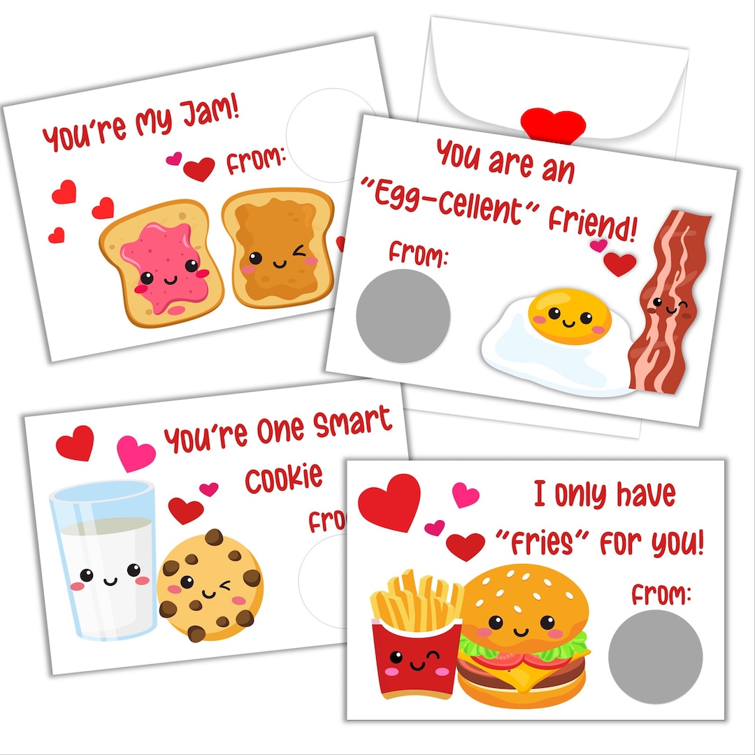 Valentine's Day Scratch off Cards, Food Friends Theme, Pack of 24, Kids ...