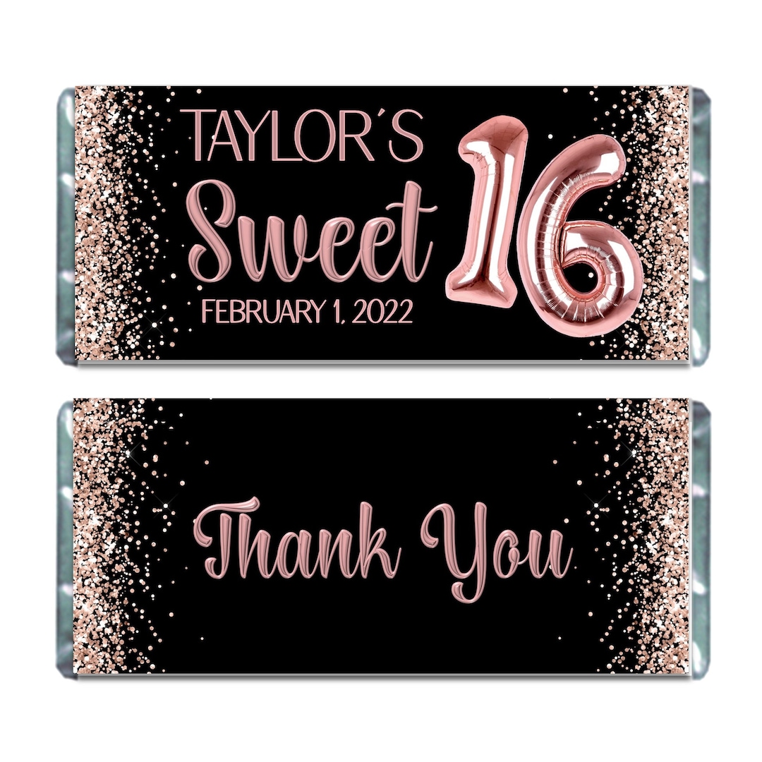 Personalized Sweet Sixteen Candy Bar Wrappers for Hershey Bar Party ...