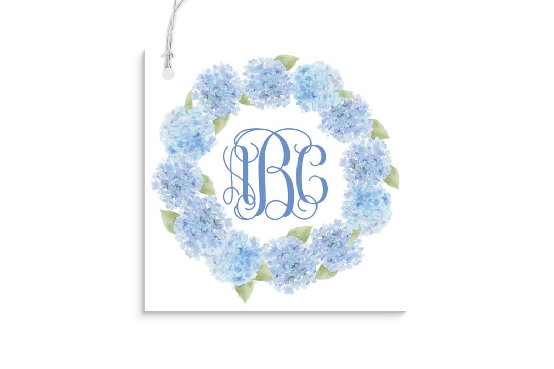 Blue Hydrangea Floral Monogram Party Favor Stickers OR Tags, Bridal ...