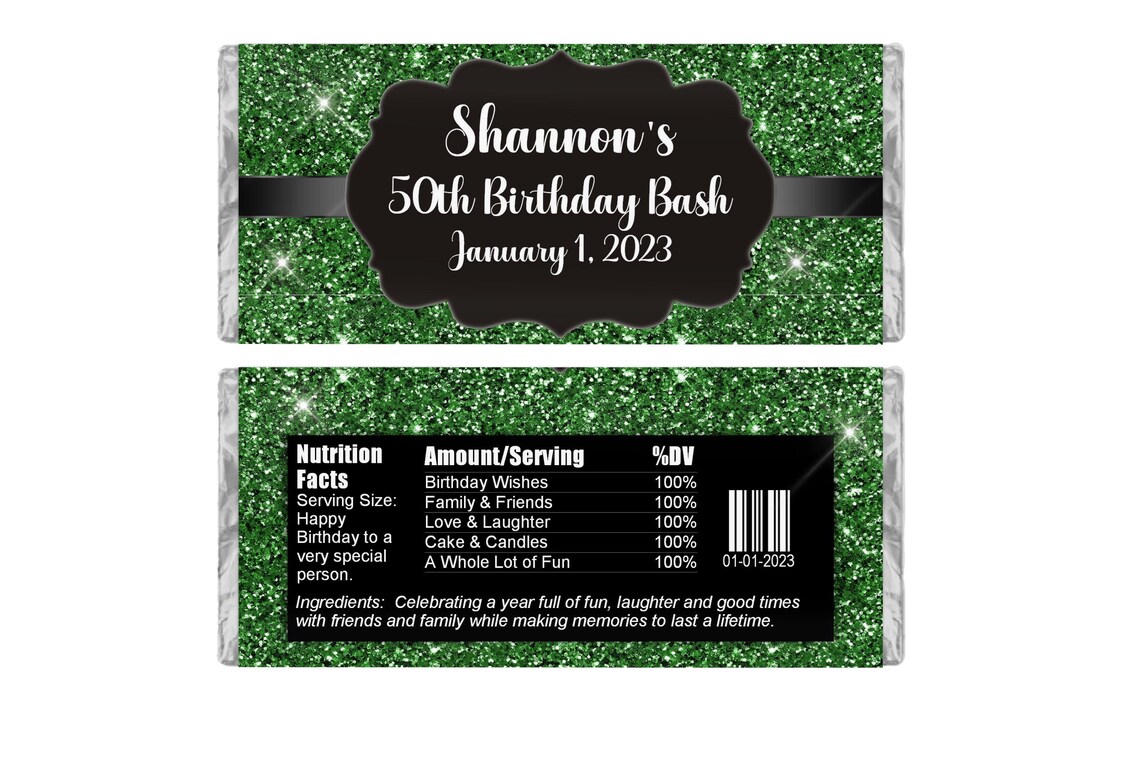 Glitter Party Personalized Candy Wrappers, Birthday Party Favors, Pack ...