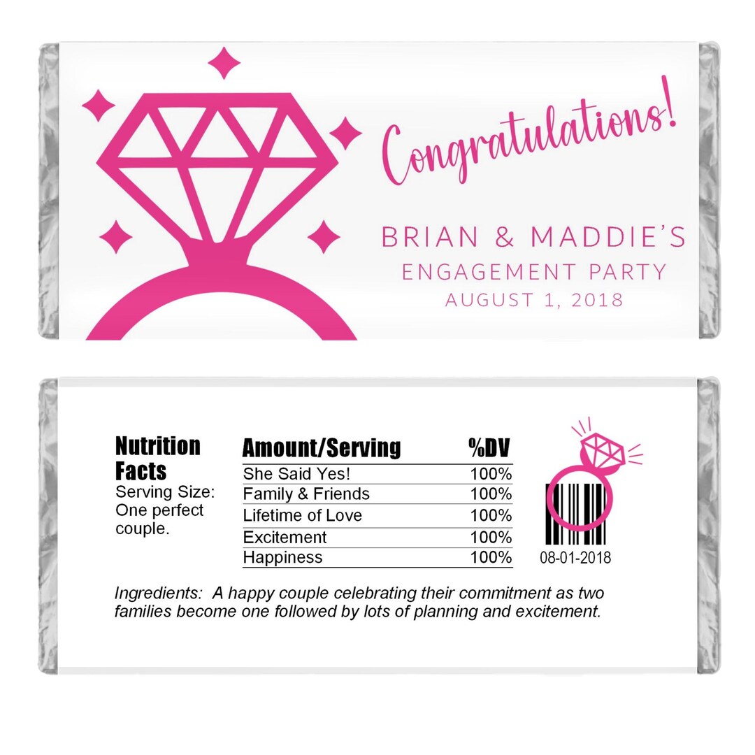 Engagement Party Favors, Personalized Candy Wrappers, Wedding Party ...