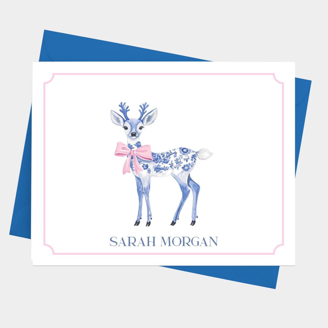 Chinoiserie Deer Note Cards With Envelopes, Personalized Stationery Set ...