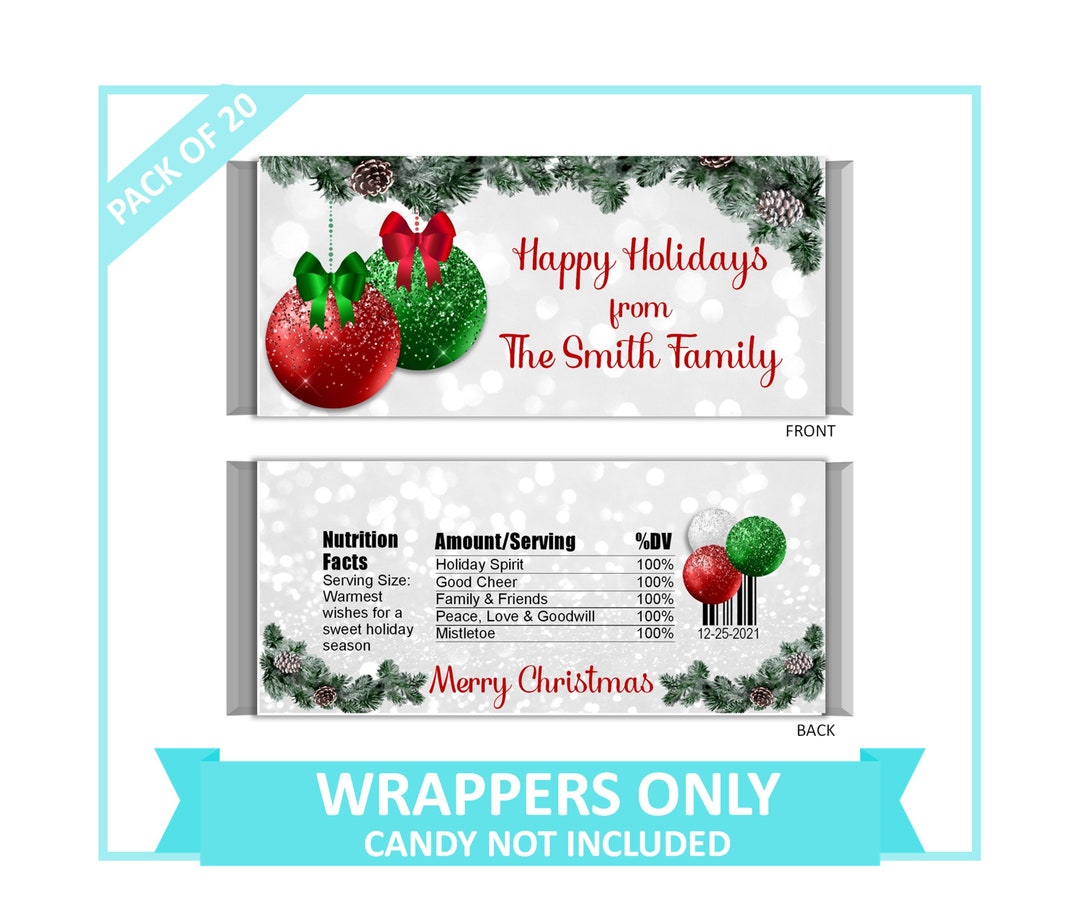 Christmas Candy Bar Wrappers for Chocolate Bar, Personalized Holiday ...