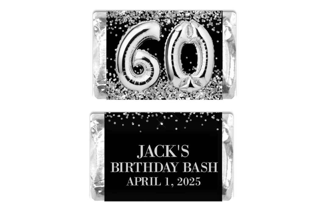 Milestone Birthday Favor, Mini Personalized Candy Wrappers, Silver ...