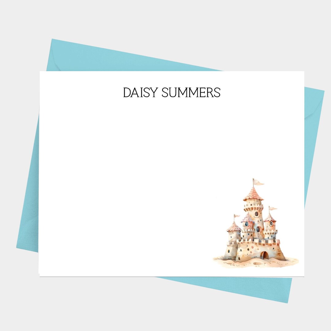 Sand Castle Note Cards With Envelopes, Personalized Costal Stationery ...