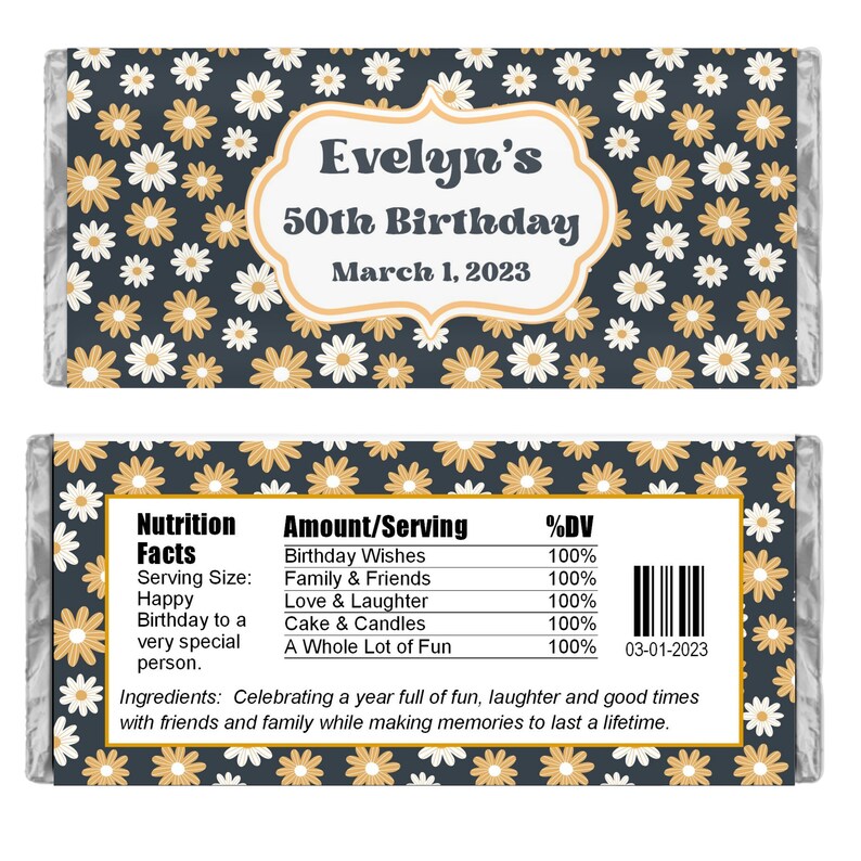 Personalized Candy Wrappers for Chocolate, Cute Daisy Floral Party ...