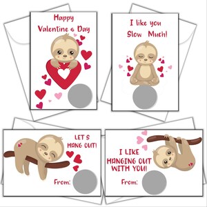 Valentine's Day Scratch off Cards, Sloth Theme, Pack of 24, Kids ...