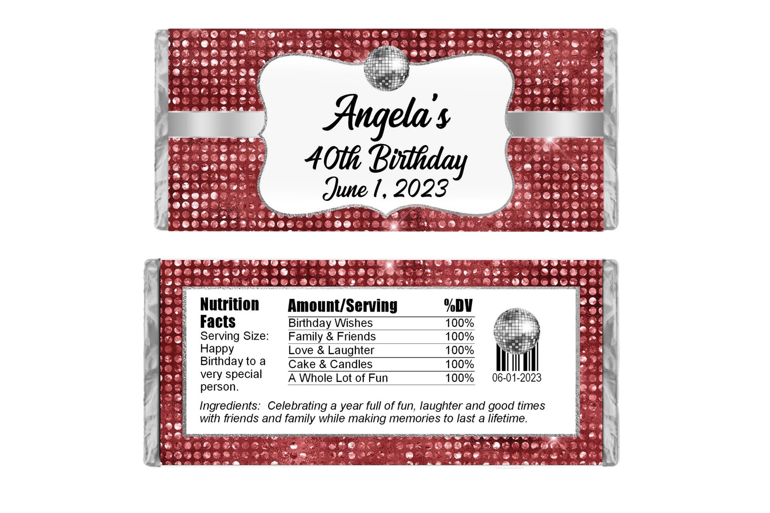 Personalized Candy Wrappers for Chocolate, Disco Ball Party Favors ...