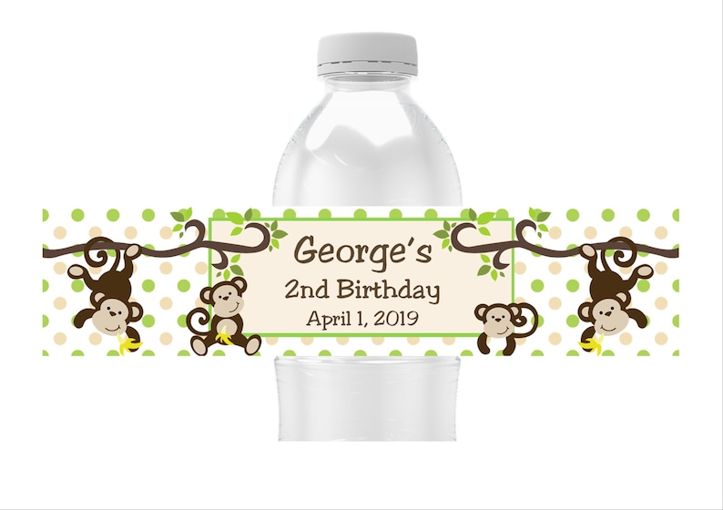 Monkey Water Bottle Labels, Personalized Birthday Party Favors for Kids ...