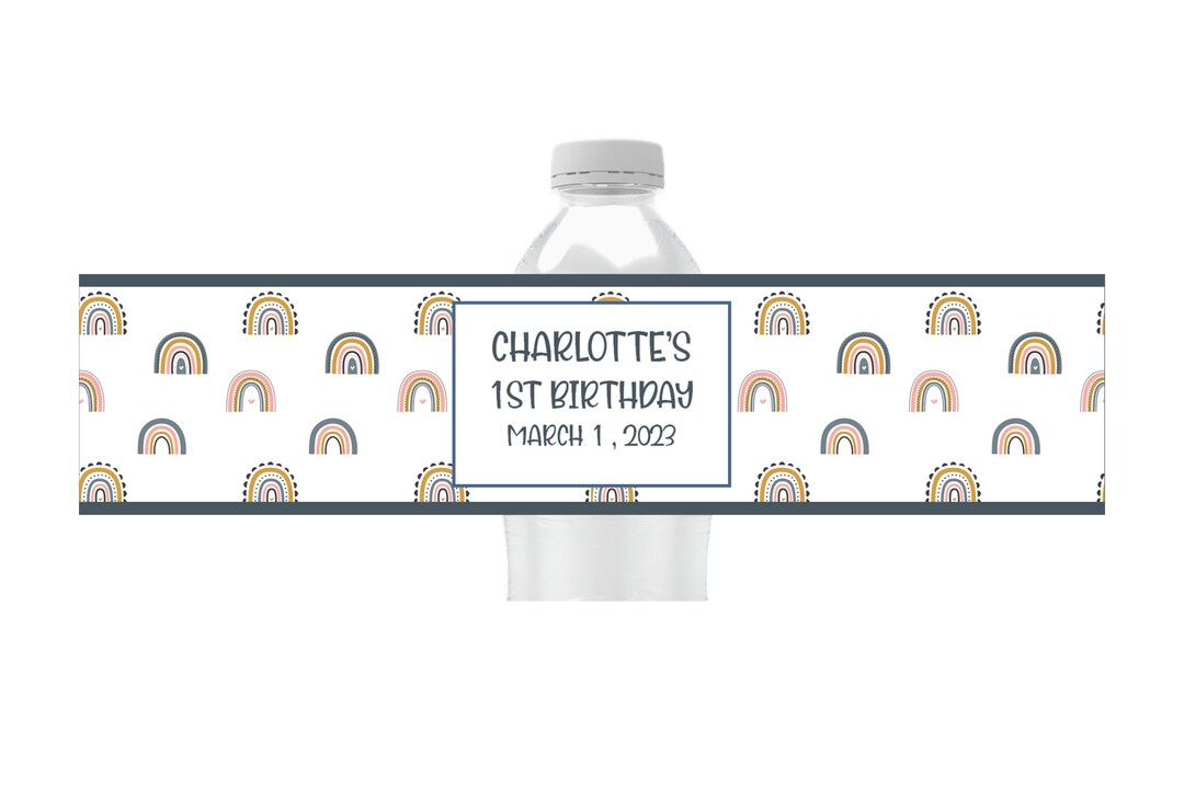Boho Rainbow Party Favors, Personalized Water Bottle Labels, Pack of 25 ...
