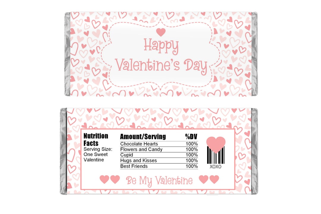 Pink Hearts Valentine's Day Candy Bar Wrappers for Chocolate, Holiday ...