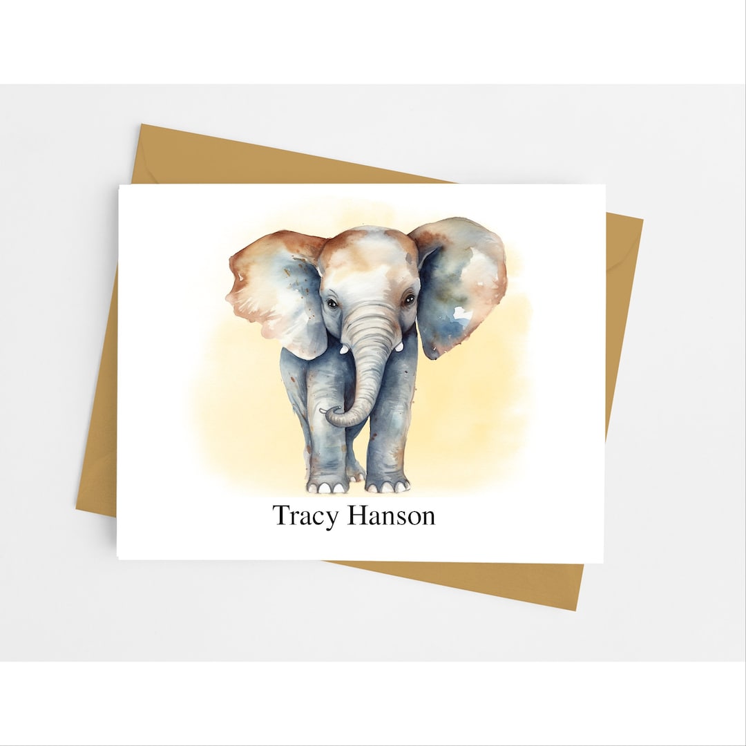 Elephant Note Cards With Envelopes, Personalized Animal Stationery Set ...