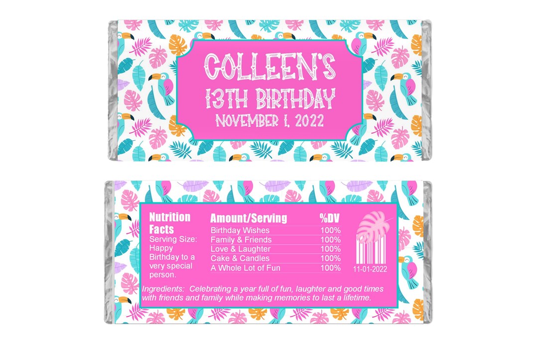 Personalized Candy Wrappers for Chocolate, Toucan Party Favors, Pack of ...