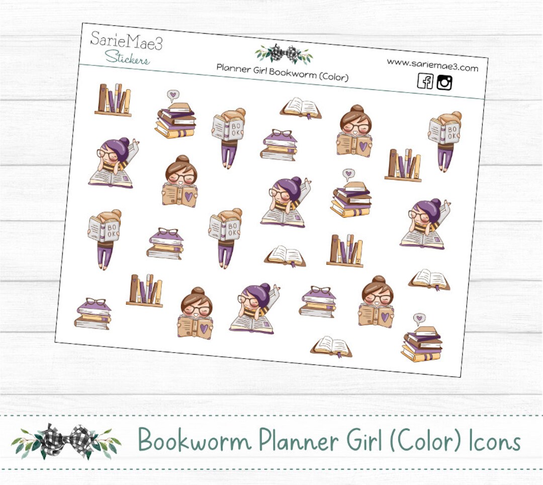 Bookworm Planner Girl Stickers - Etsy