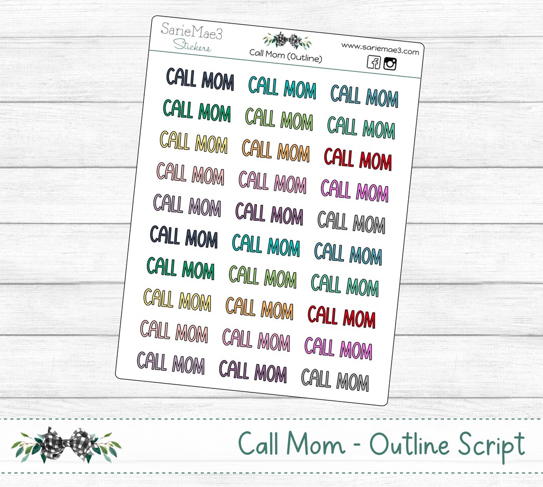 Call Mom Outline Script Stickers - Etsy