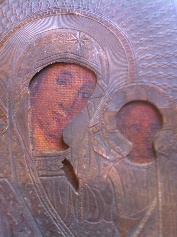 Tooled Copper and Oil Painting on Canvas Greek Icon of the - Etsy