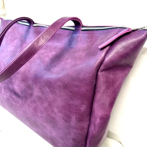 Purple Leather Tote Bag: Oversized Work, Travel, and Laptop Bag - Etsy