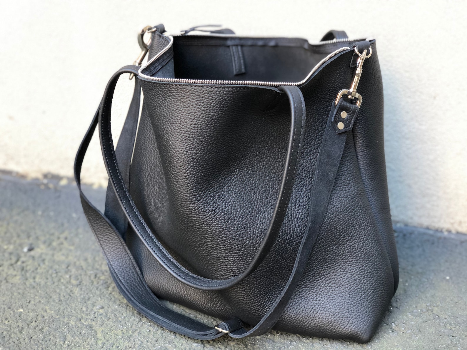 Large Black Leather Crossbody Bag Oversized Work and Travel | Etsy