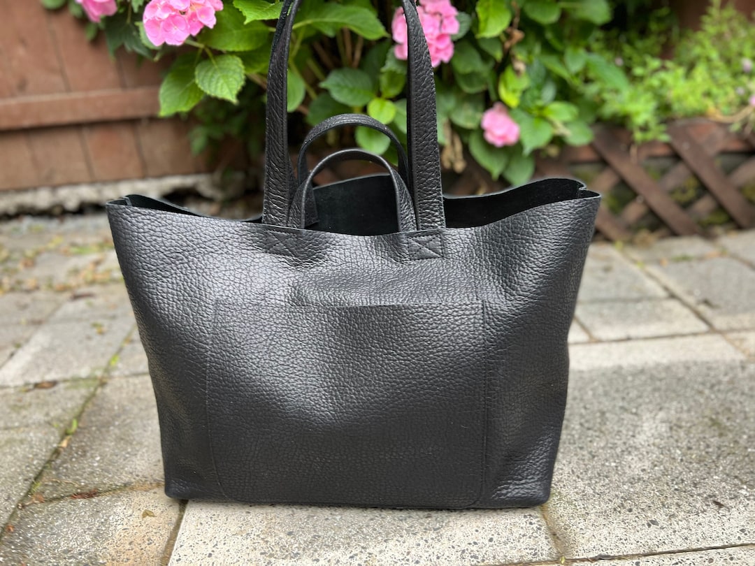 Extra Large Black Leather Tote Bag Work and Travel Computer Bag, Large ...