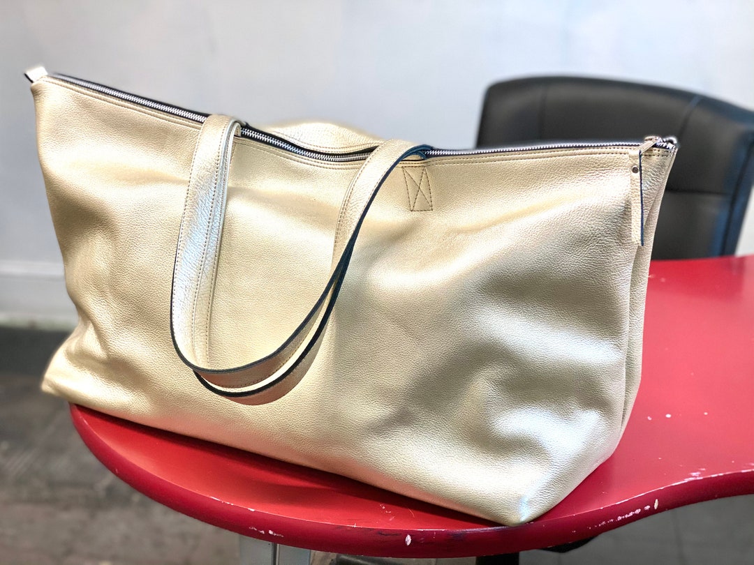 Oversized Leather Tote Bag: XL Travel Handbag With Zipper - Etsy