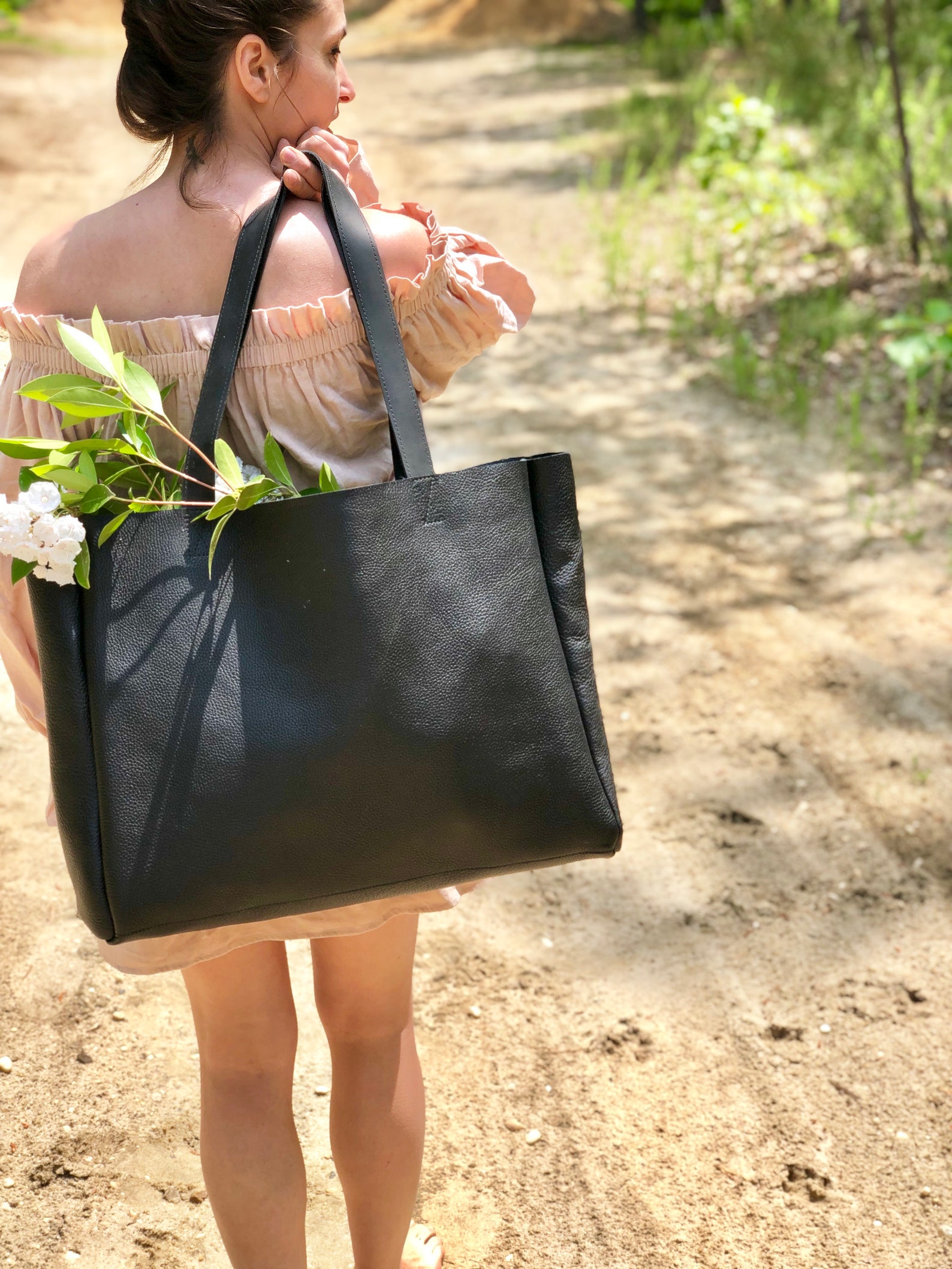 Black Leather Tote Bag Oversized Work and Travel Computer - Etsy