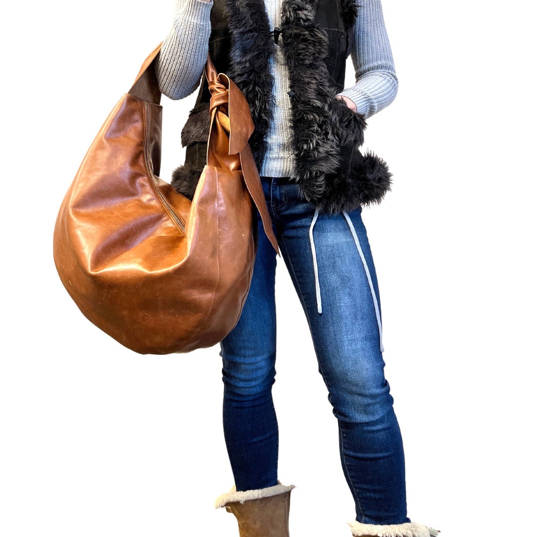 Large Tan Hobo Bag, Slouchy Leather Hobo Bag With Zipper and Lining 20 ...
