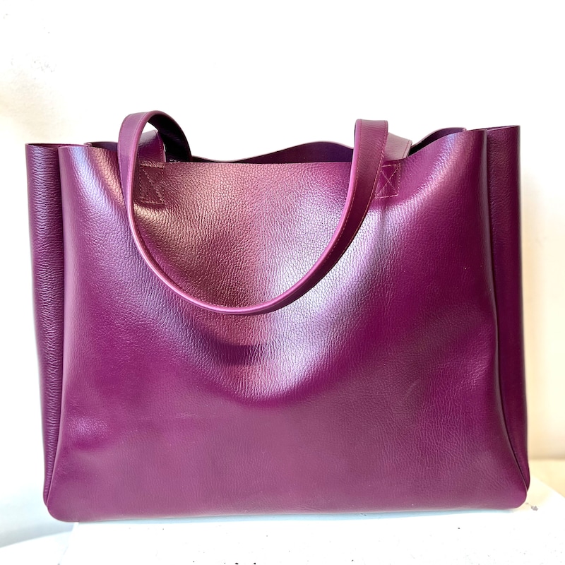 Large Purple Leather Tote Bag - Etsy