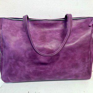 Purple Leather Tote Bag: Oversized Work, Travel, and Laptop Bag - Etsy