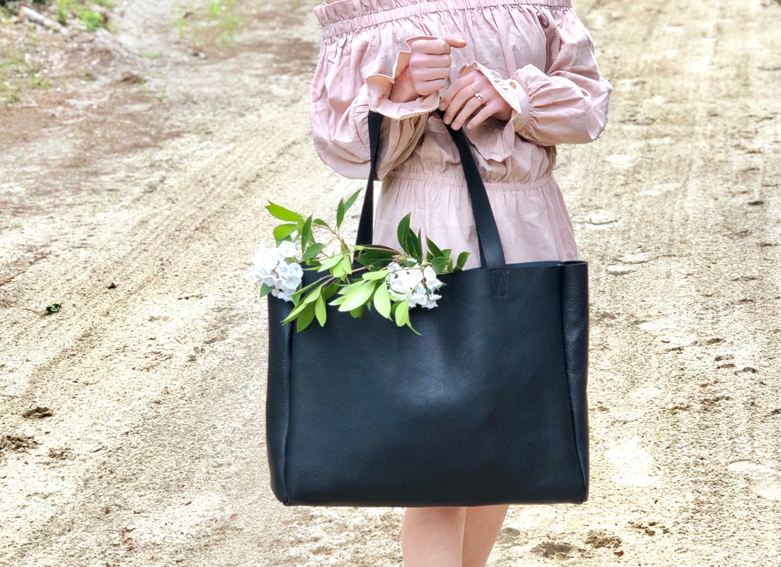 Black Leather Tote Bag Oversized Work and Travel Computer - Etsy