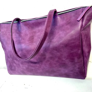 Purple Leather Tote Bag: Oversized Work, Travel, and Laptop Bag - Etsy