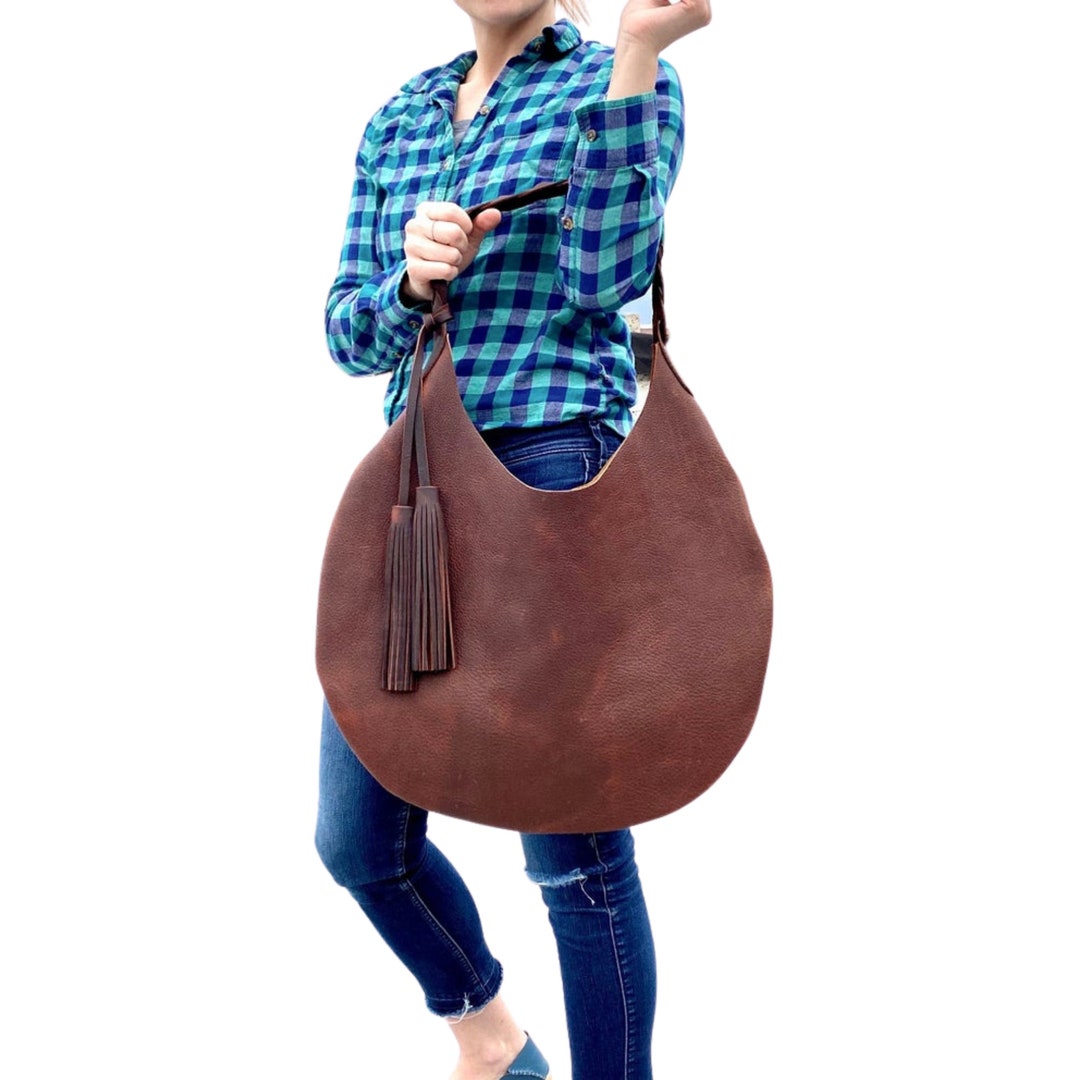 Brown Shoulder Bag, Round Hobo Bag, Overnight Bag, Slouchy Large ...