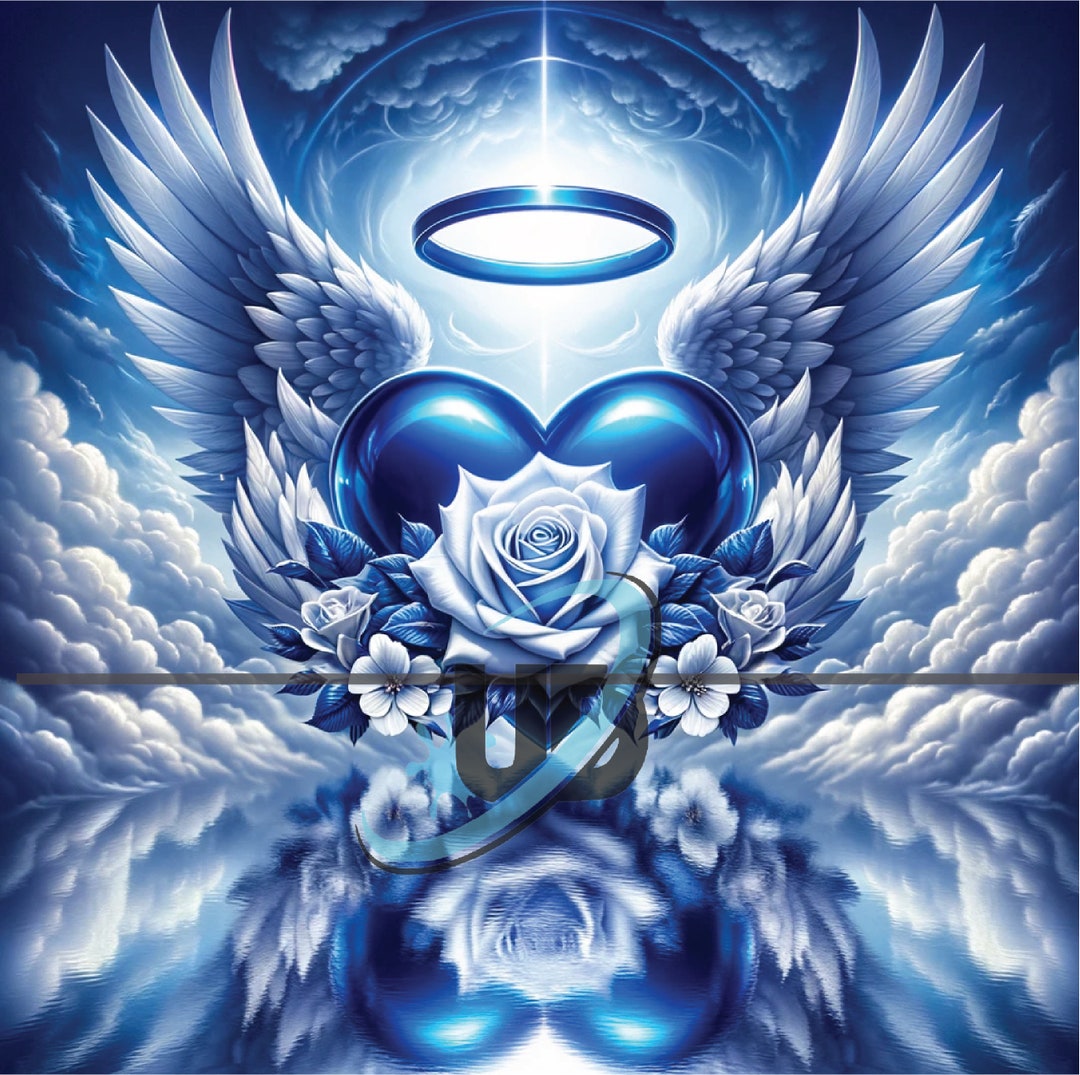 Blue Heart With Rose Png Sublimation | Memorial | Funeral Program T ...