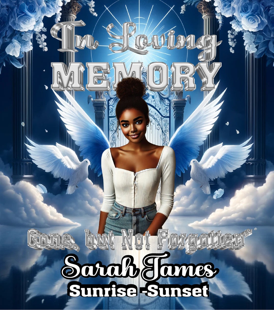 In Loving Memory PNG | Blue Silver Memorial Background | Silver Text ...