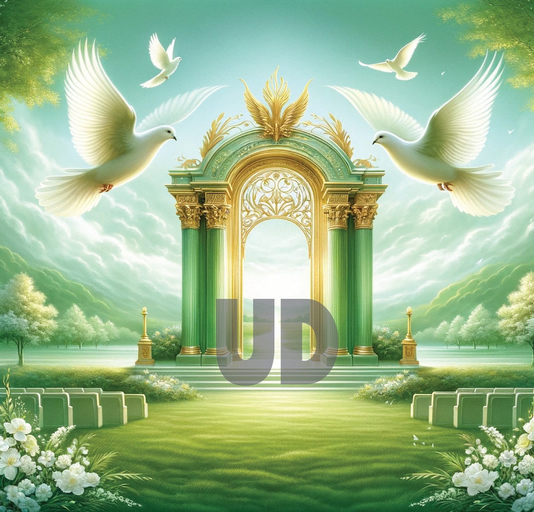 Green Heaven Background | Clouds | Columns | Memorial Wallpaper | Funeral Program - Etsy
