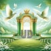 Green Heaven Background Clouds Columns Memorial Wallpaper Funeral ...