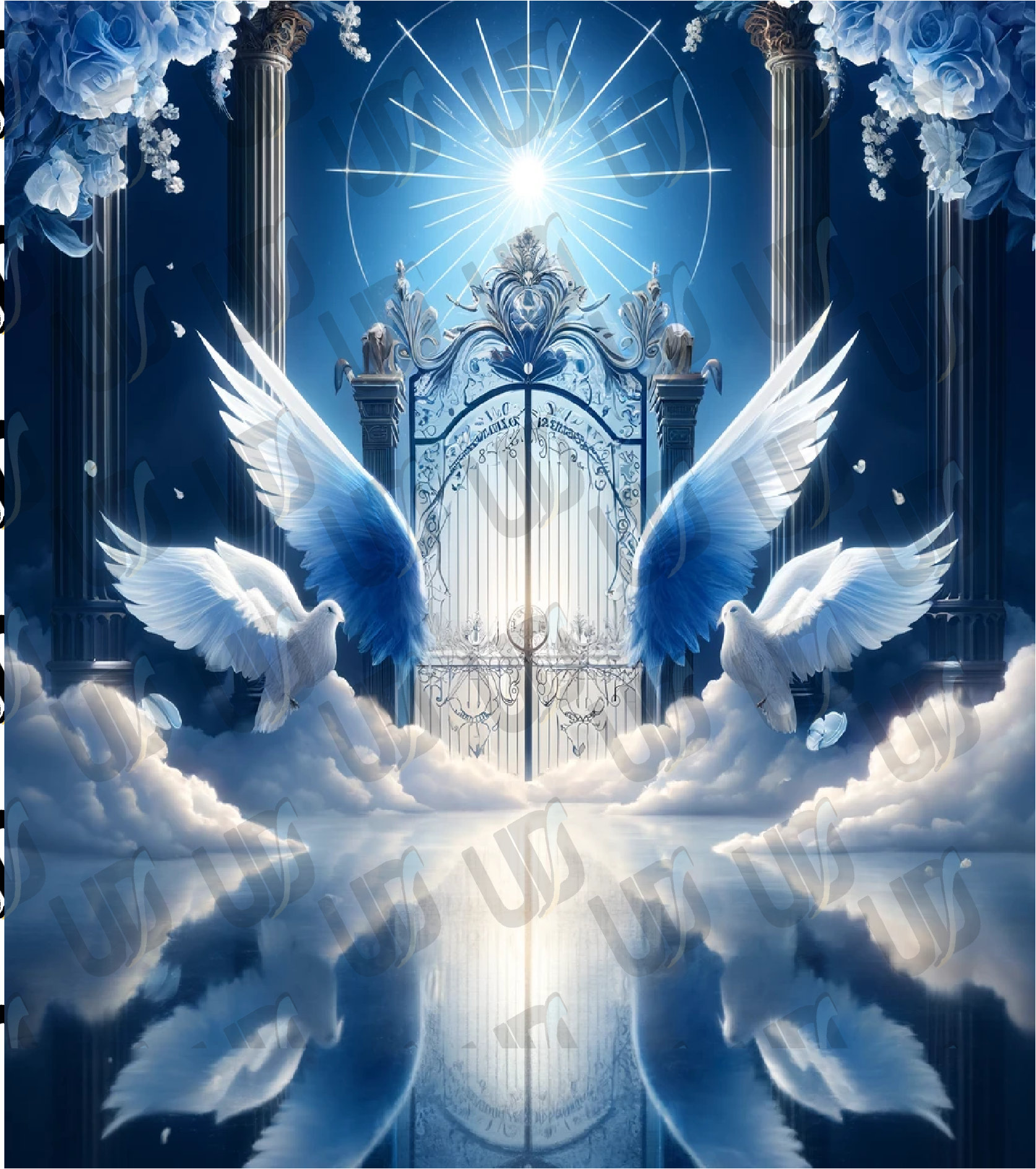 Dove Memorial PNG | Blue Silver Memorial Background | Sublimation ...