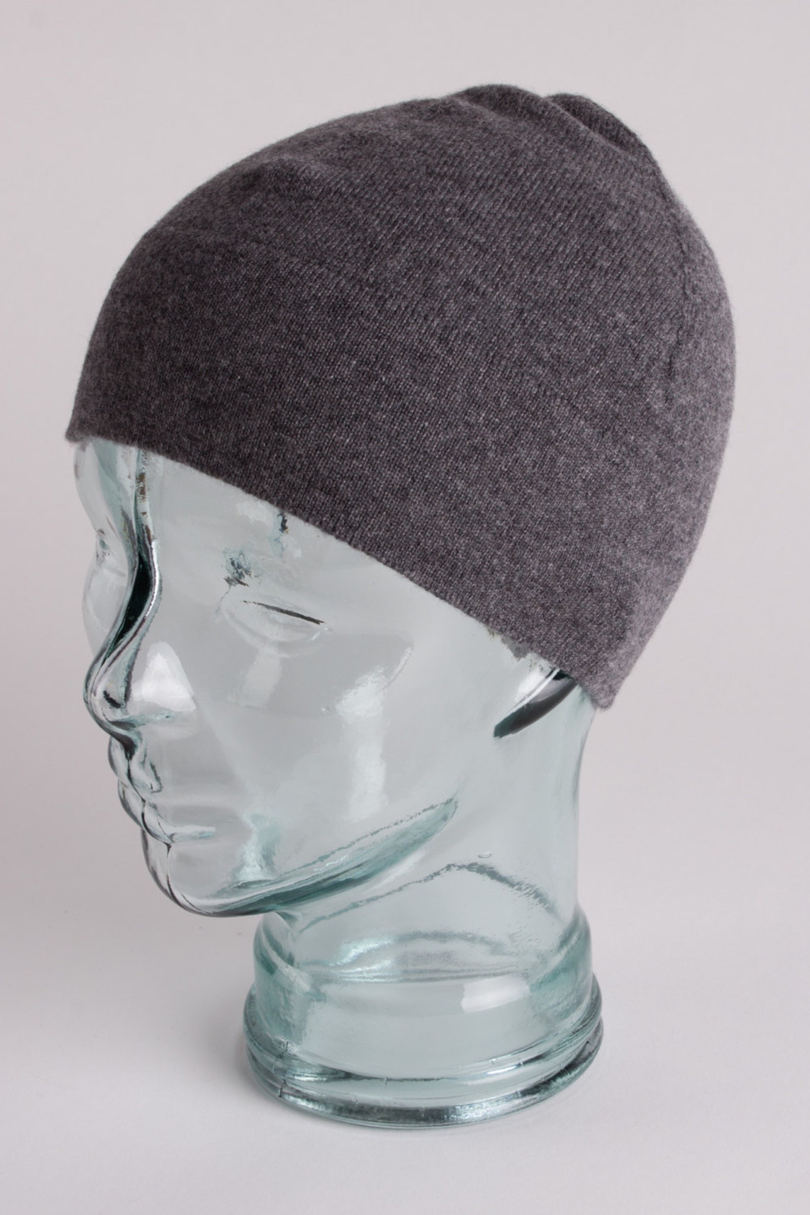 Mens 100% Cashmere Watch Cap Beanie Hat - Dark Grey - Handmade in ...