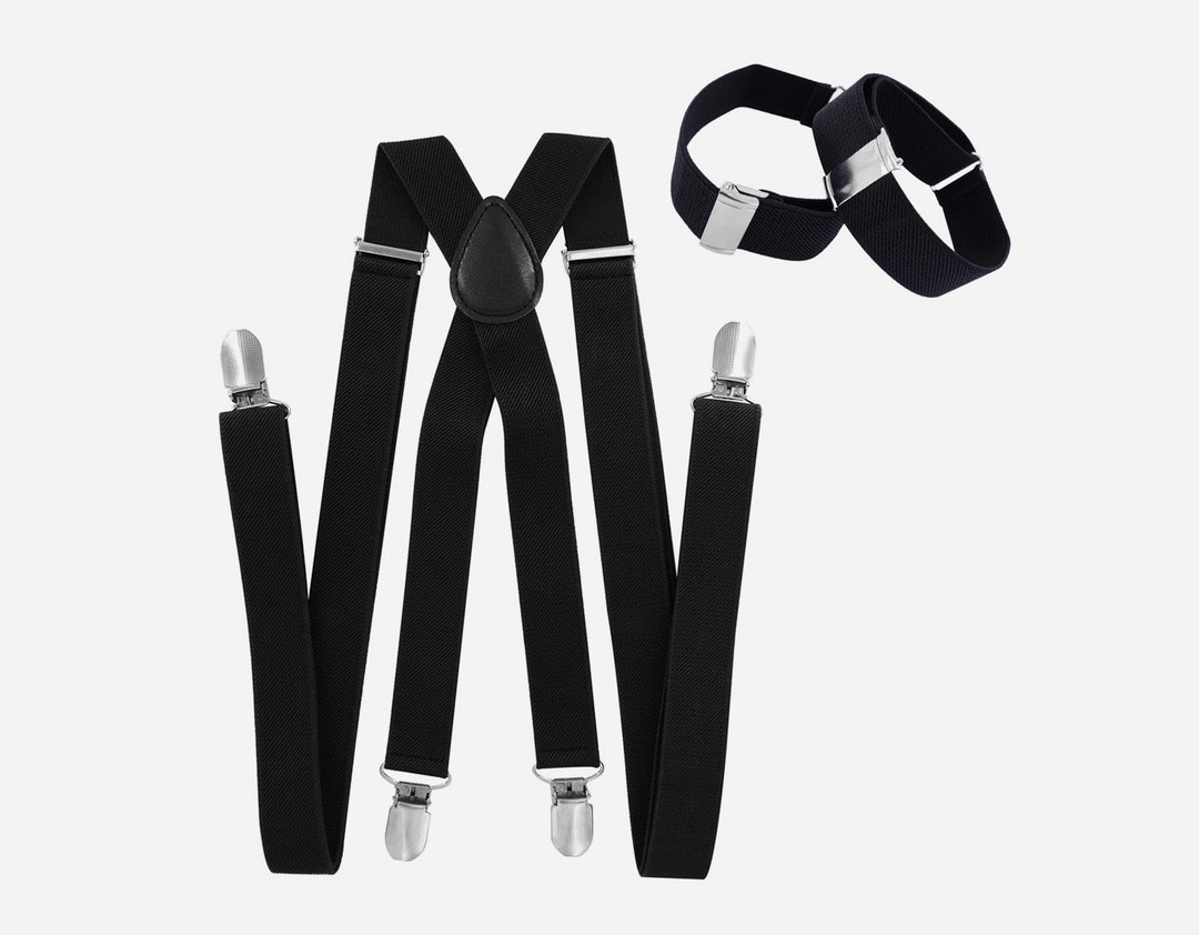 Axy Suspenders With Sleeve Holders Set for Men Black Wide 2.5 Cm 4 ...